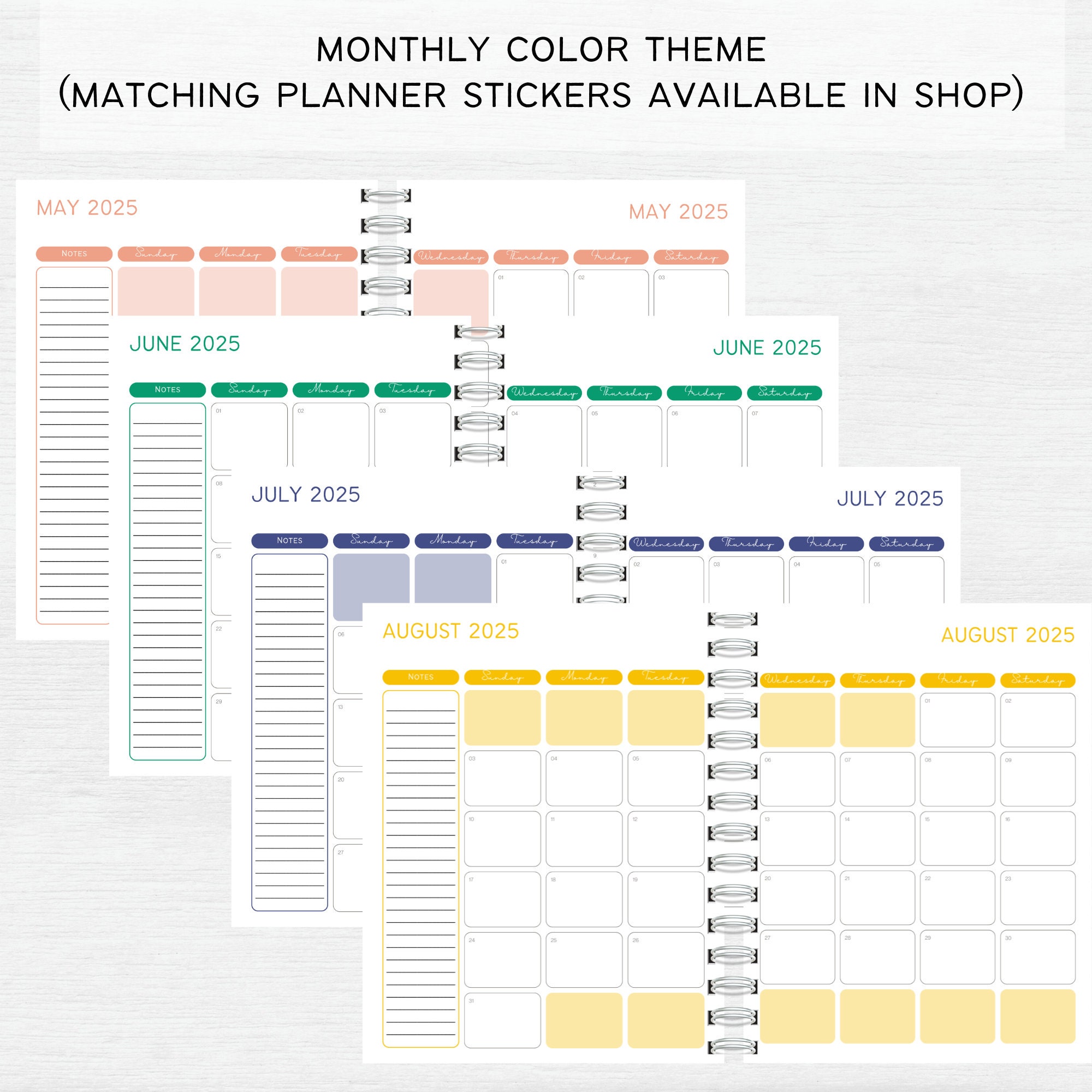 Rainbow Geometric 2025 Monthly Planner With Sunday Start Calendars ...