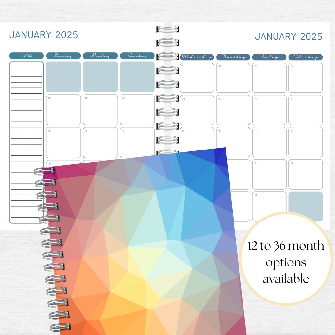 2025 Monthly Planner - Rainbow Geometric Cover | Sunday Start 2025 ...
