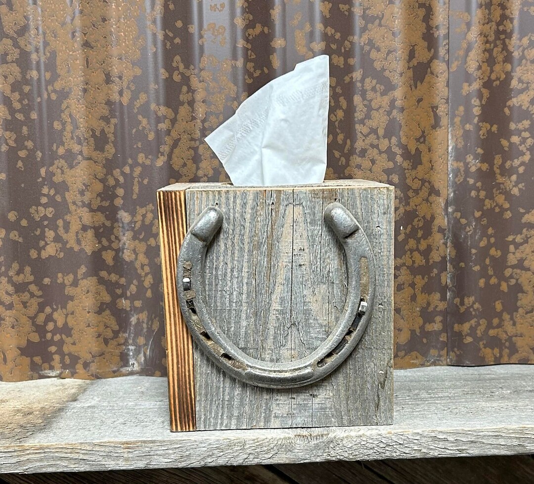 Reclaimed Barnwood Tissue Box Holder W/ Horseshoe - Etsy