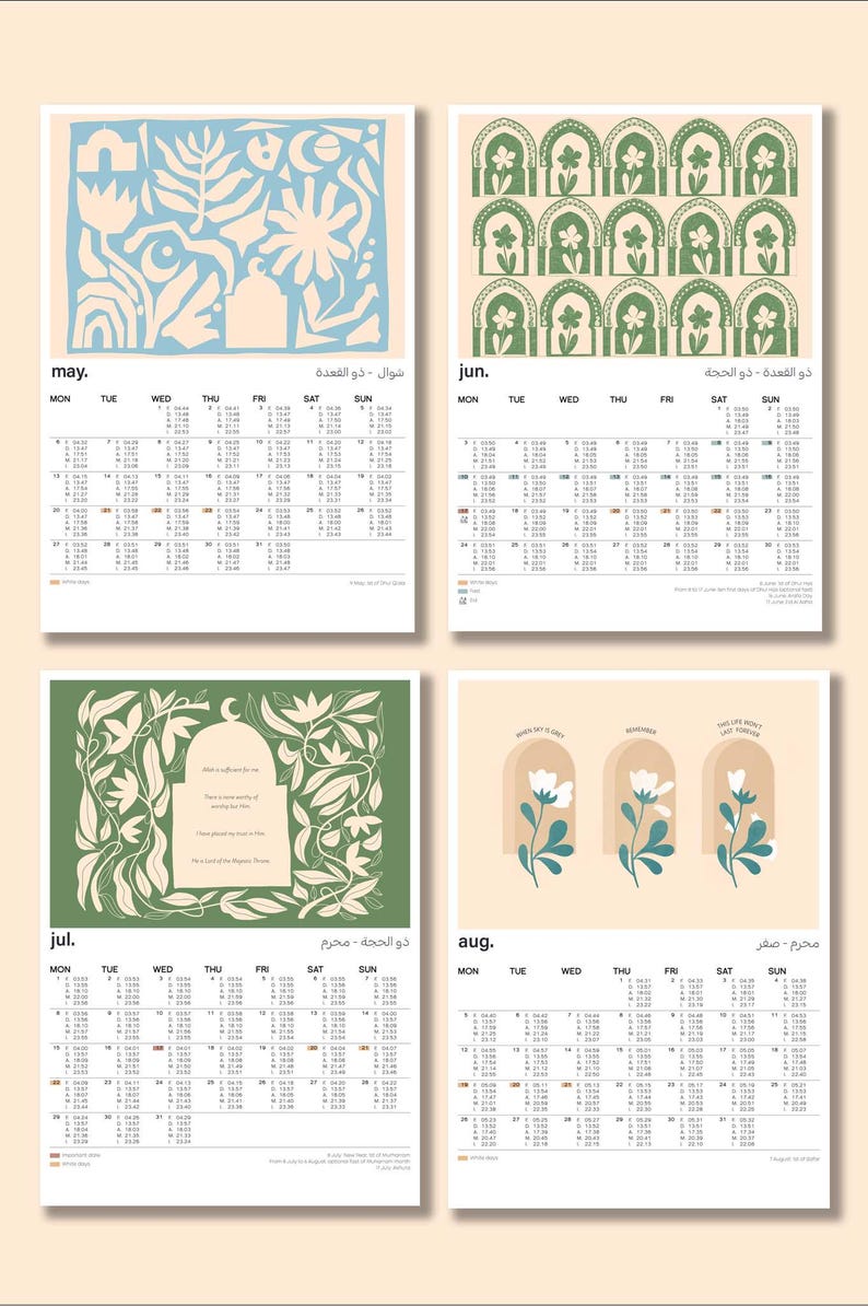 Personalized Muslim Prayer Calendar 2026 - Floral Modern Islamic Design ...