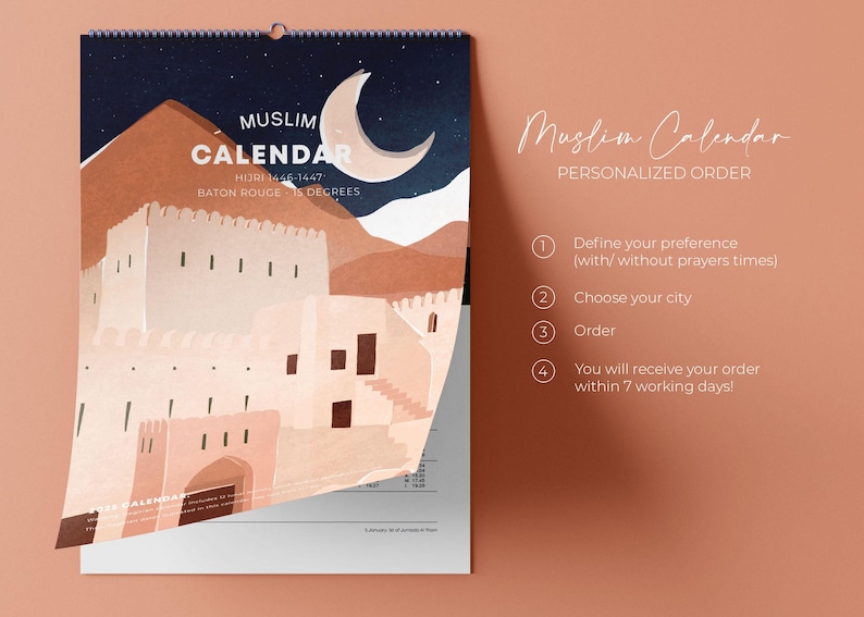 Muslim Calendar 2025 With Prayer Times Hijri 1446/1447 Mosques - Etsy