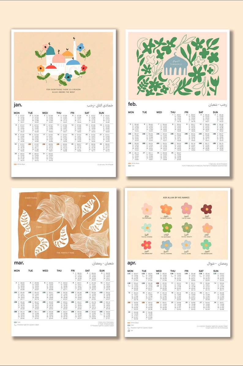 Personalized Muslim Prayer Calendar 2026 - Floral Modern Islamic Design ...