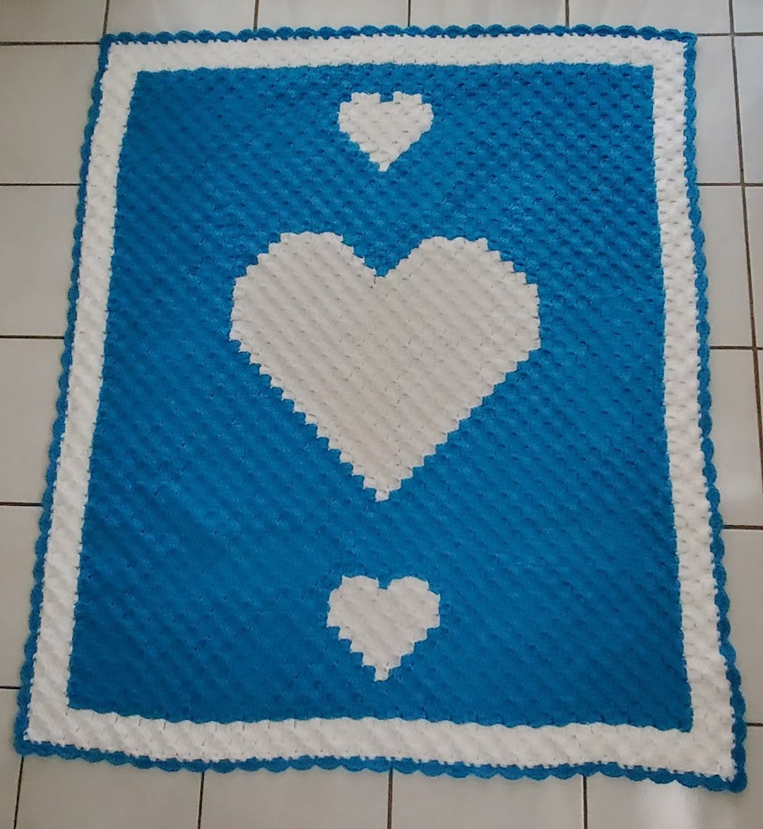 Heart Baby Blanket in Blue C2C Pattern - Etsy
