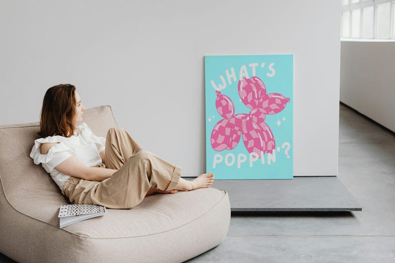 What's Poppin' Balloon Dog Wall Art, Trendy Digital Print, Colorful Pop ...