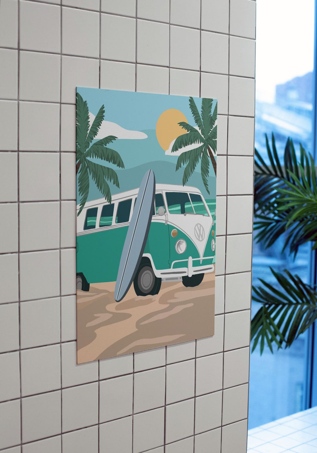 Retro VW Combi Van Original Art Digital Printable, Surfboard Kombi ...