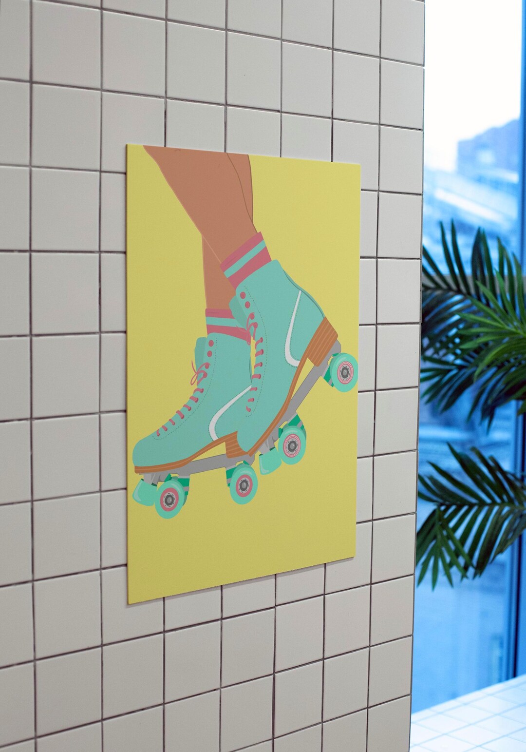 Retro Roller Skate Girl Wall Art Print | Dopamine Decor Colorful Pop ...