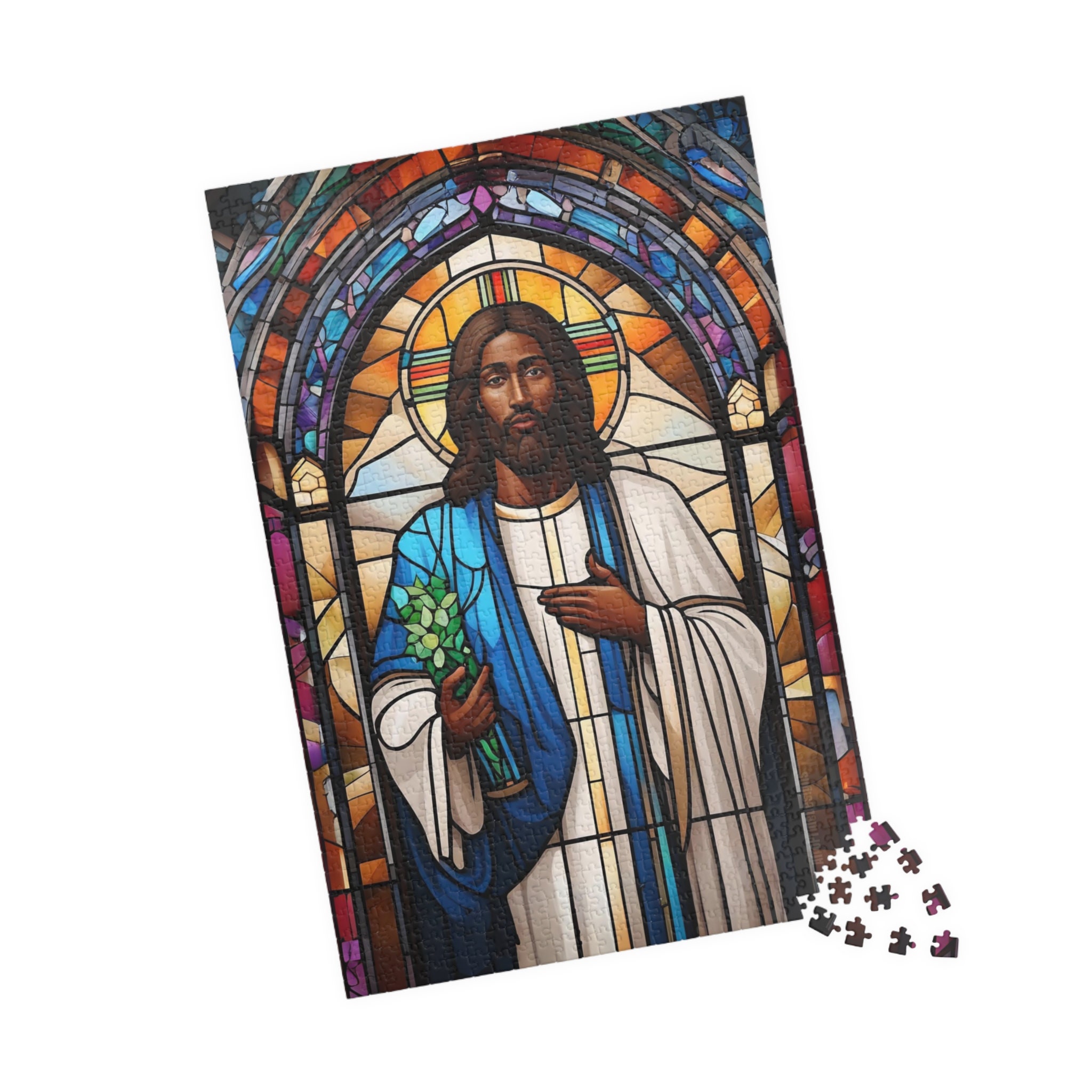 Black Jesus Stained Glass Jigsaw Puzzle, Christian Art Gifts, Collect ...