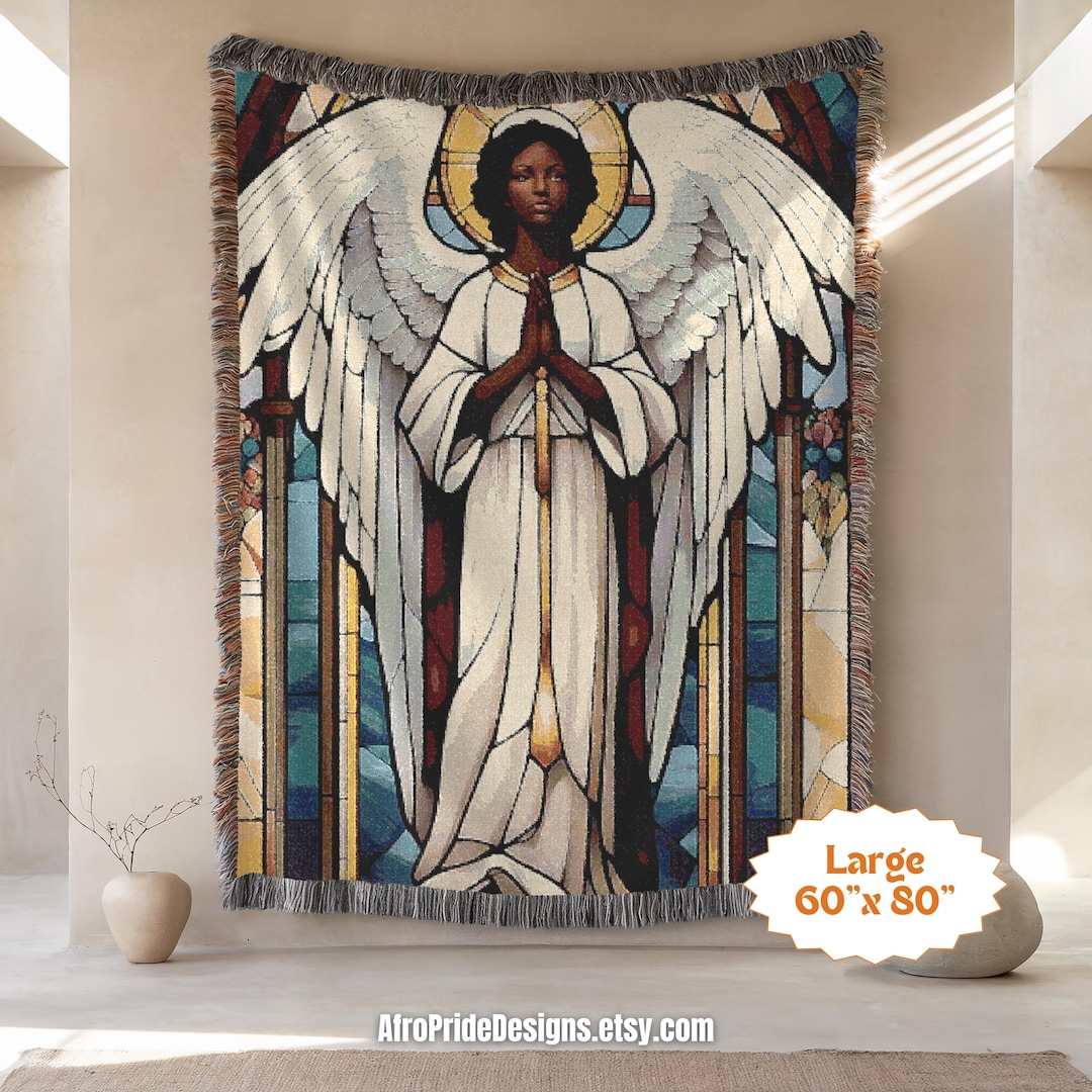 Woven Blanket, Black Angel Throw, Unique Christian Tapestry Gifts for ...