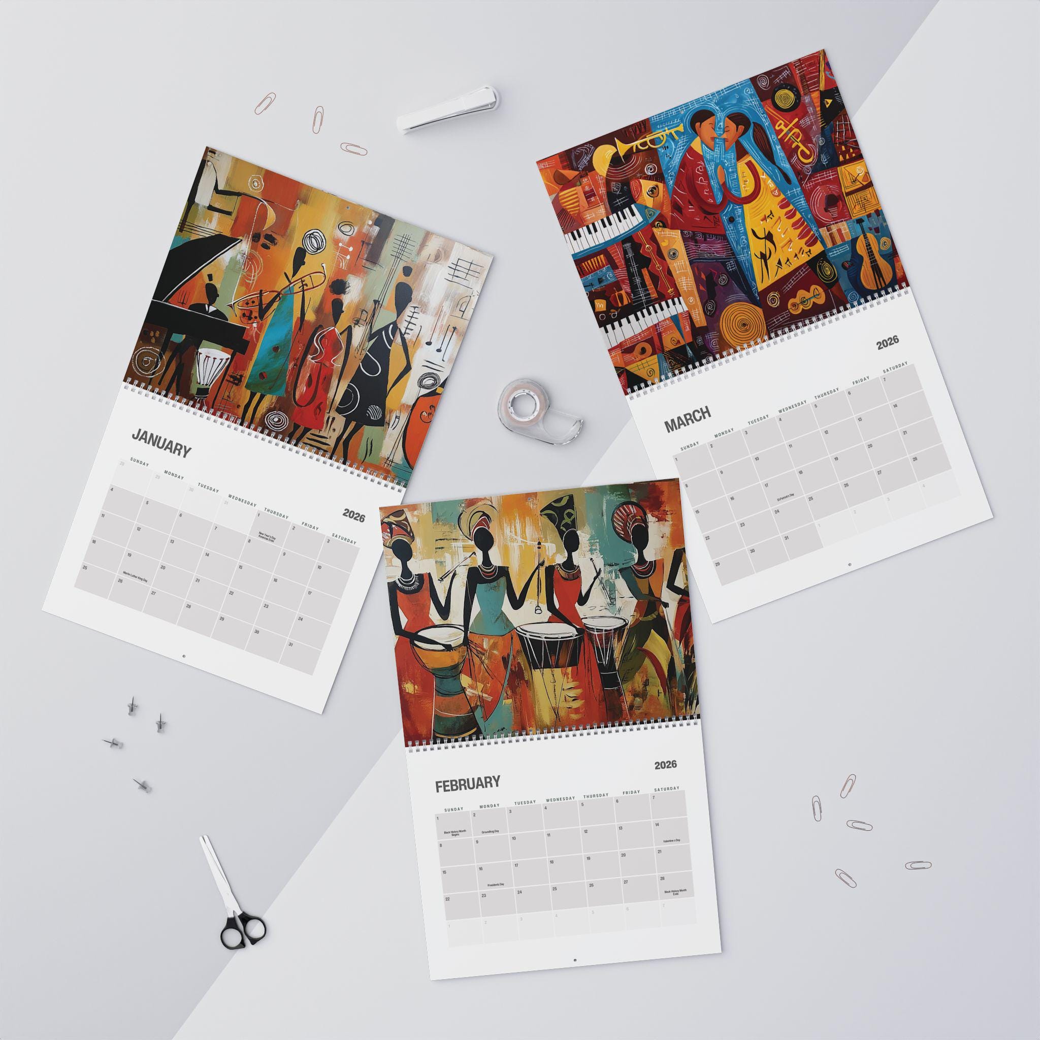 Large Wall Calendars, 2026 Planners + Holidays, Jazz Music Lovers Gift ...