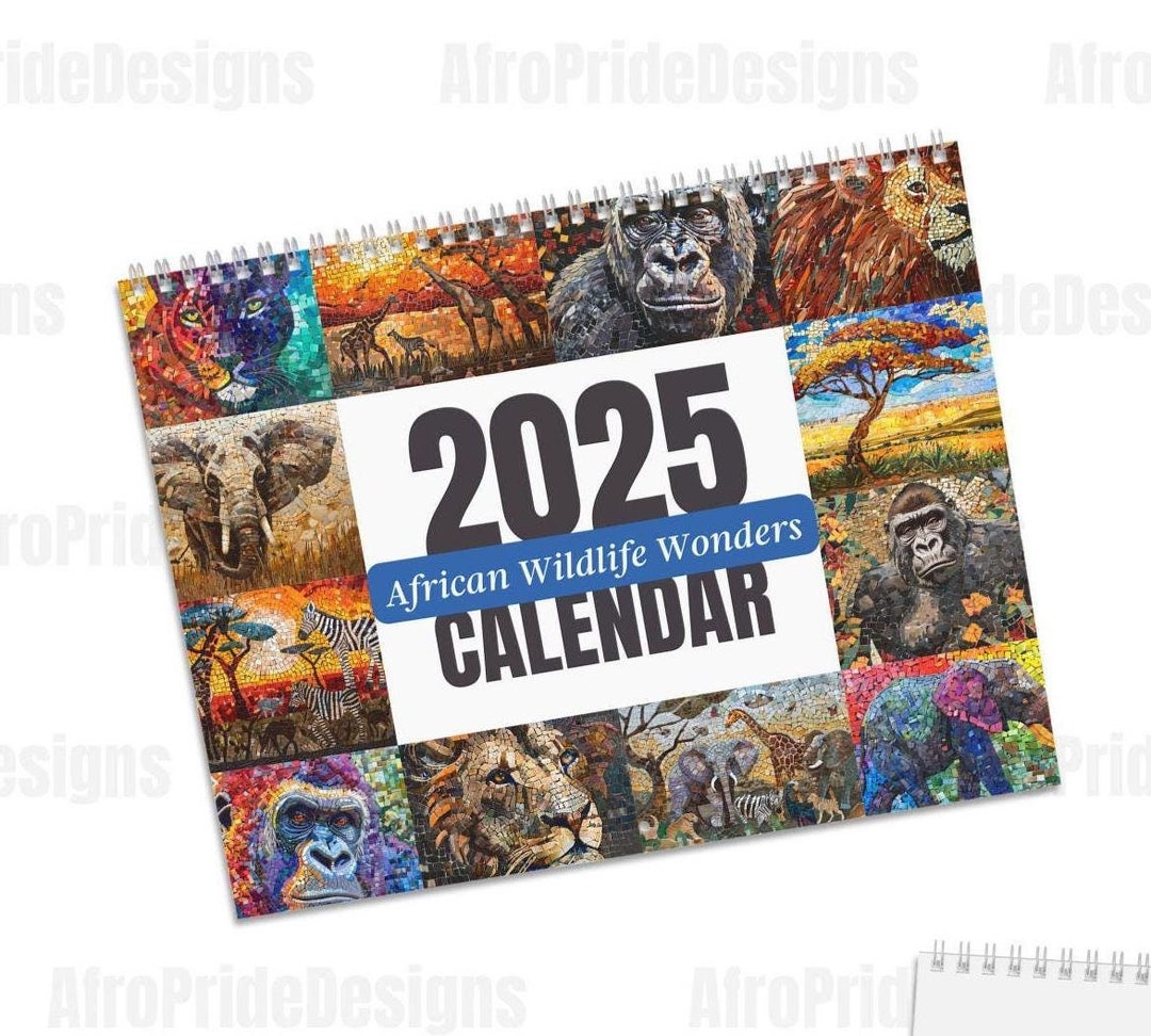 Large Wall Calendar, African Wildlife & Colorful Mosaic Art, 2025 ...