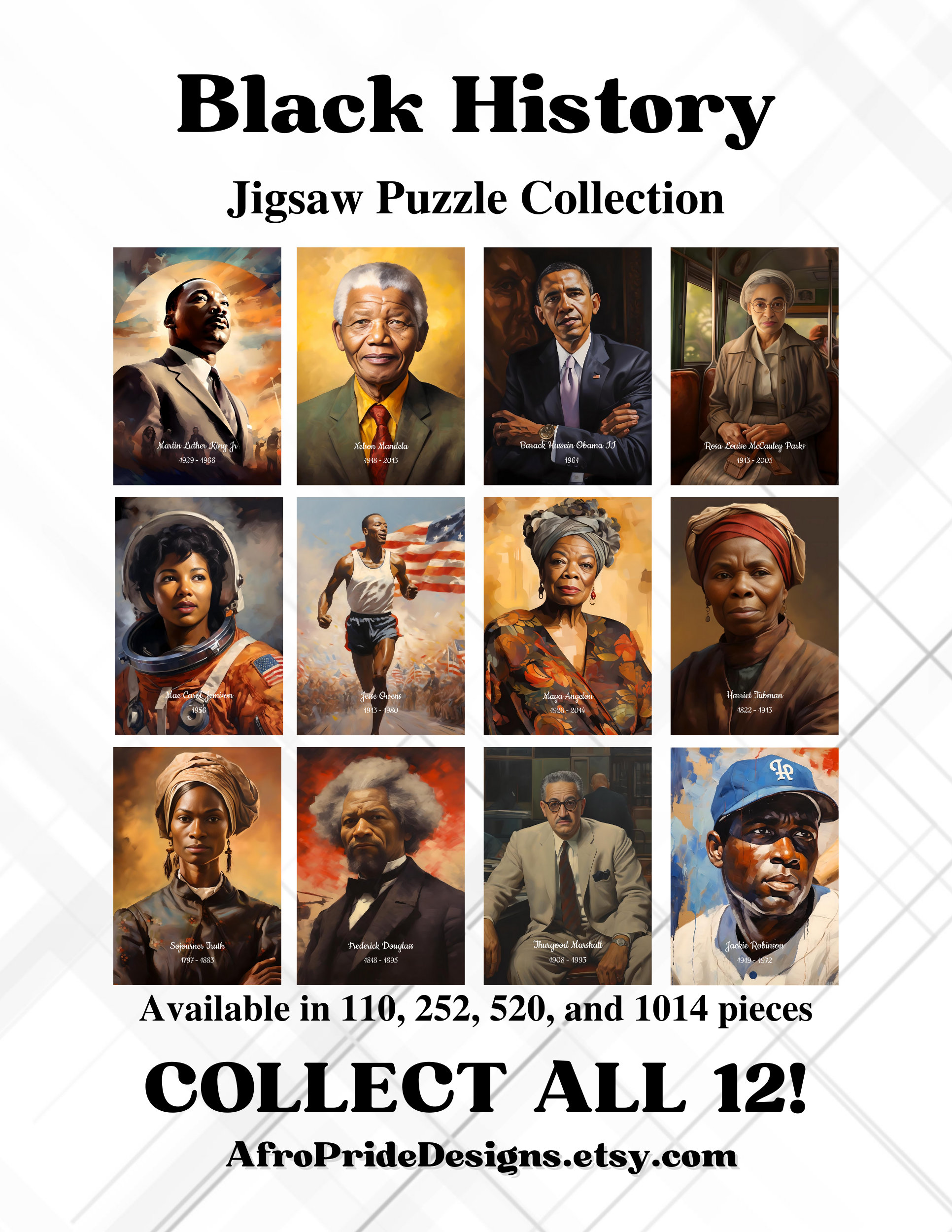 Barack Obama Black History Jigsaw Puzzle 110, 252, 520, and 1014 Pieces ...