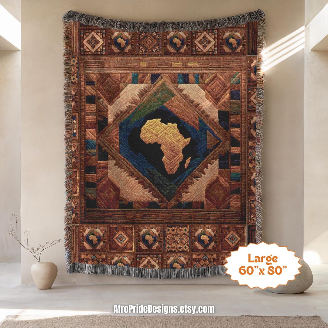 African Quilt Style Woven Throw Blanket, Unique Boho Home Decor, Living ...