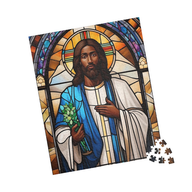 Black Jesus Stained Glass Jigsaw Puzzle, Christian Art Gifts, Collect ...