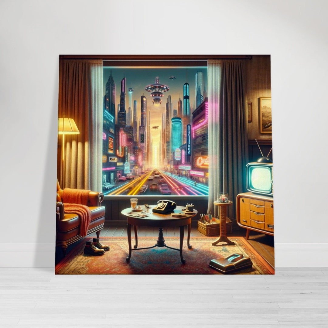 Retro-futurism: 1950s Vintage Living & Futuristic Cityscape Canvas ...