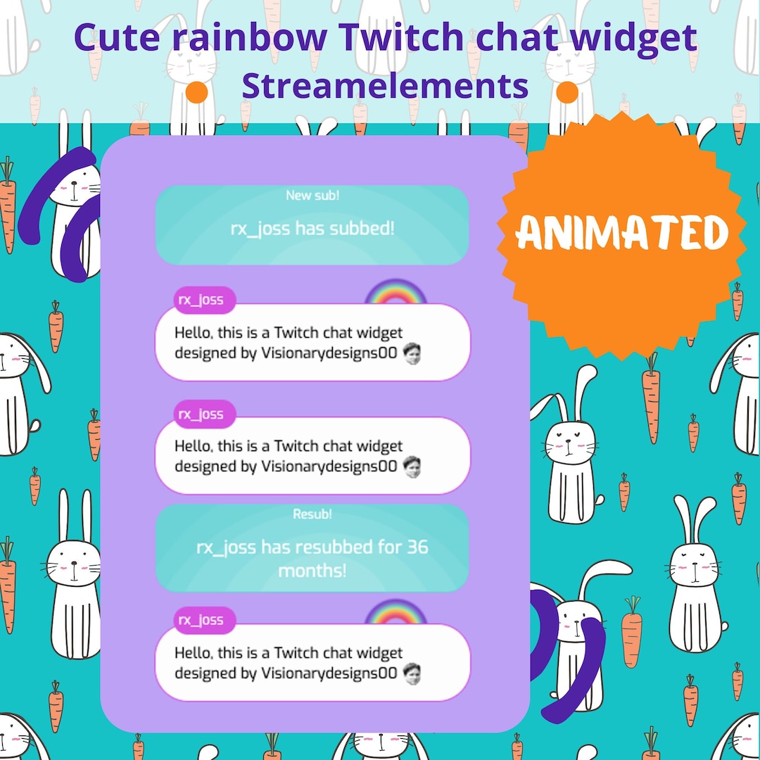 Cute Animated Rainbow Pink and Purple Twitch Chat Widget. Setup in ...