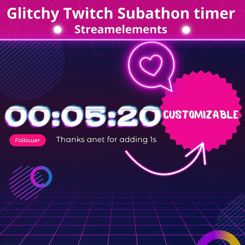 Glitchy Subathon and Megathon 30 Min Timer Streamelements Widget. Customizable Template ...