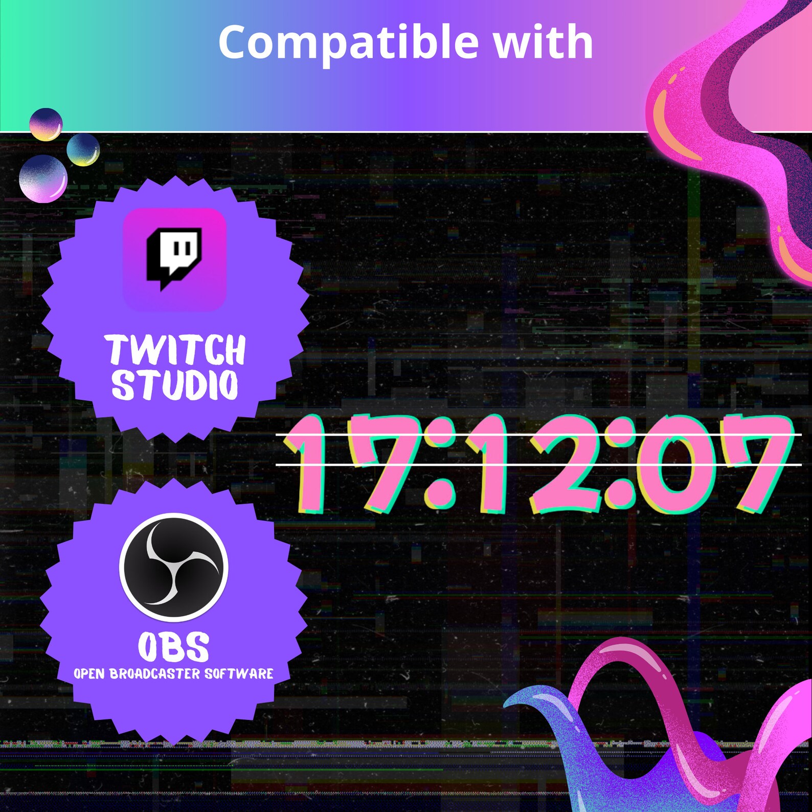 Time Stream Widget for Twitch, Customizable in Streamelements OBS, 12 ...
