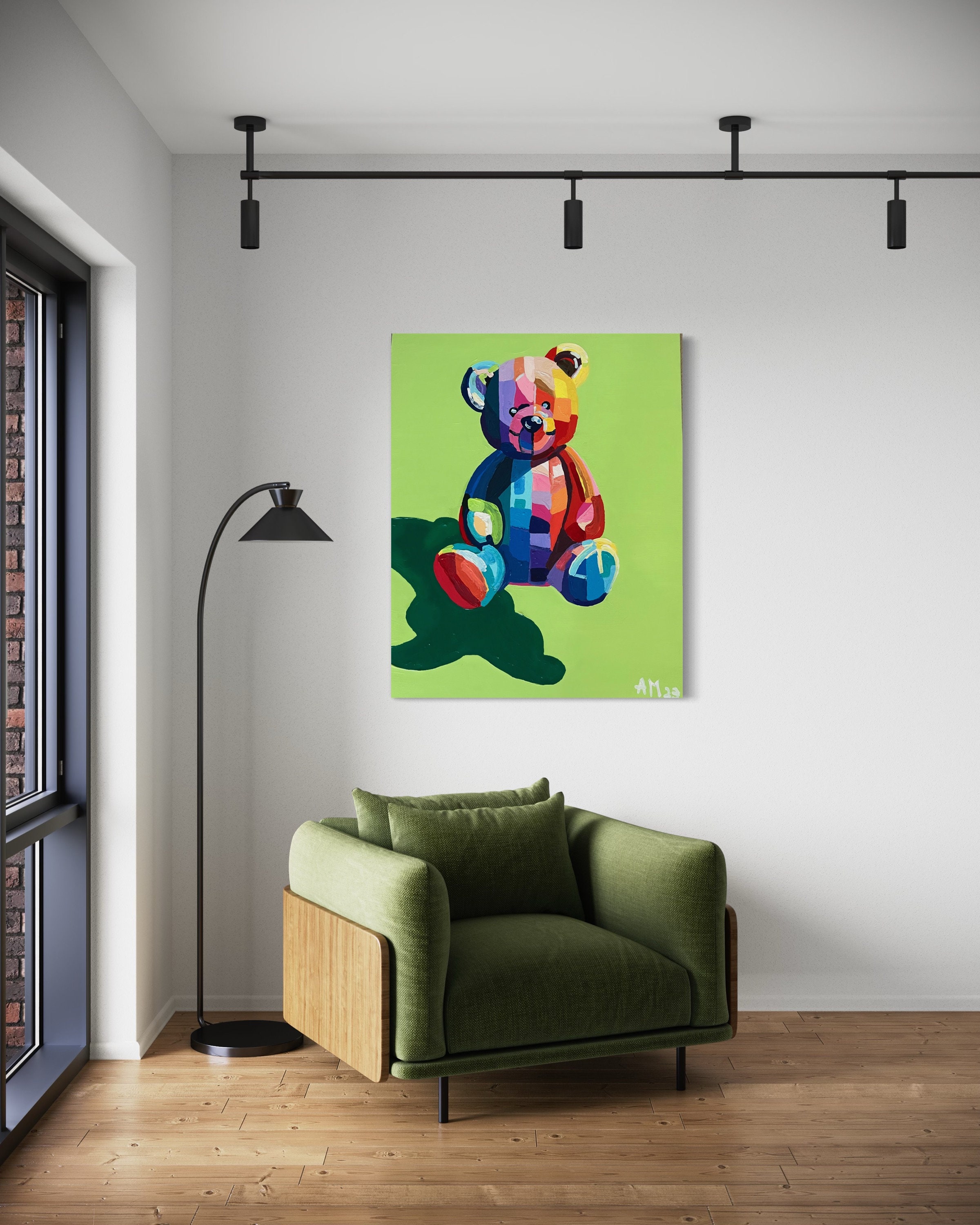 Teddy Bear Original Art Painting on Canvas in Acrylics, 16 X 20 In ...