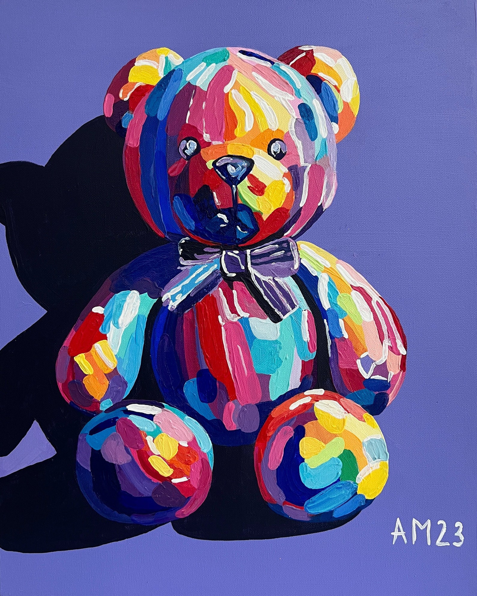 Teddy Bear Original Art Painting on Canvas in Acrylics, 16 X 20 In ...
