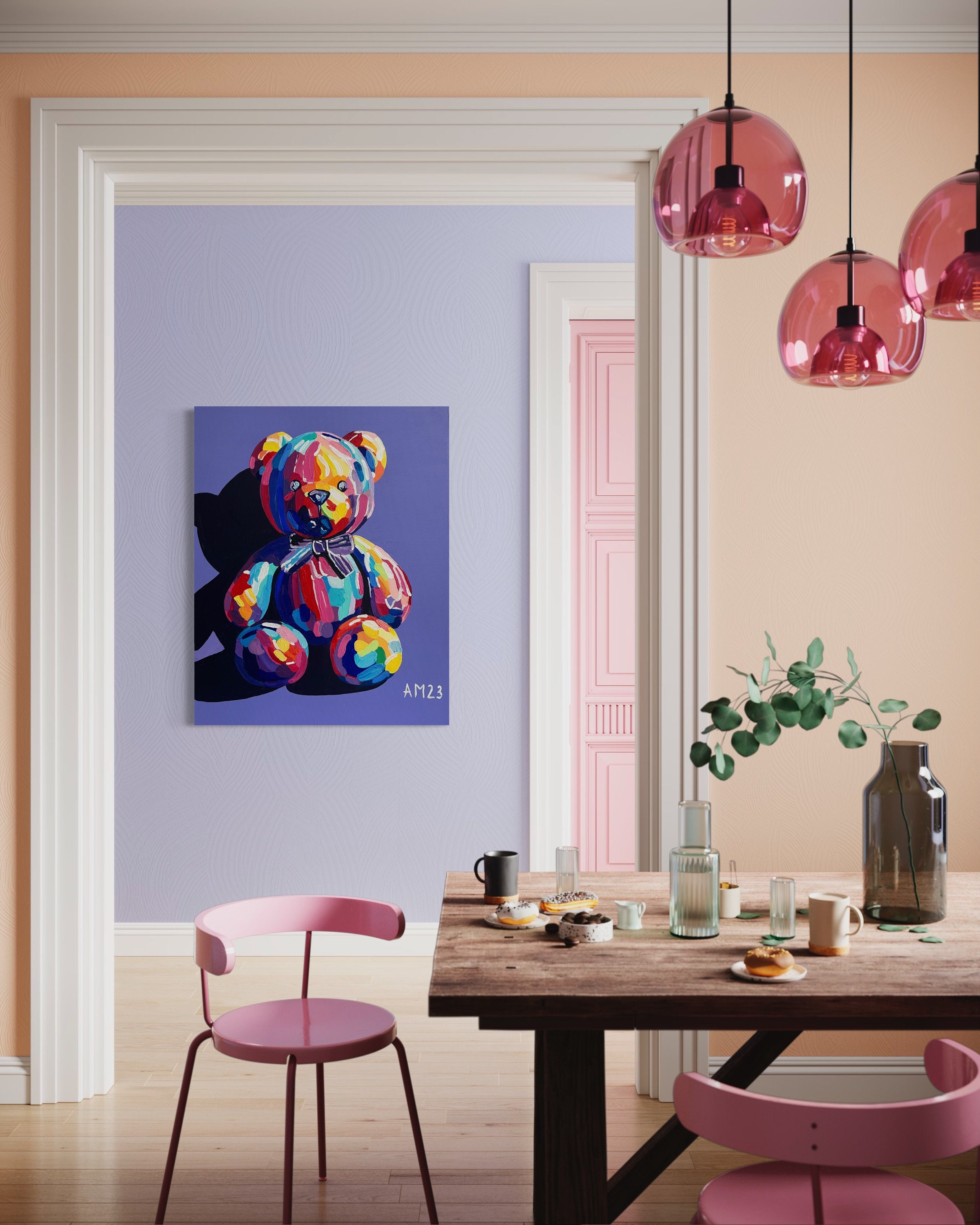 Teddy Bear Original Art Painting on Canvas in Acrylics, 16 X 20 In ...