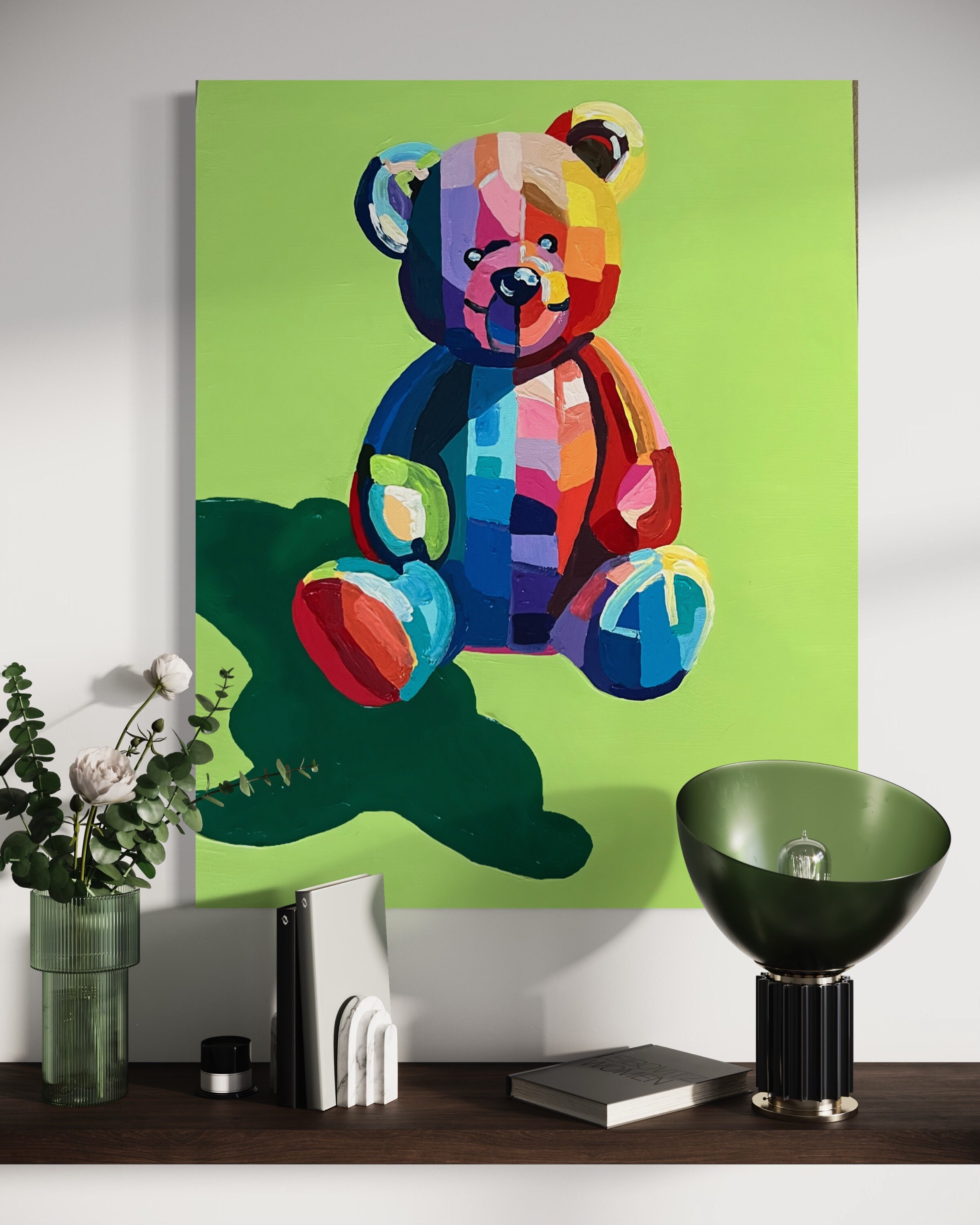 Teddy Bear Original Art Painting on Canvas in Acrylics, 16 X 20 In ...
