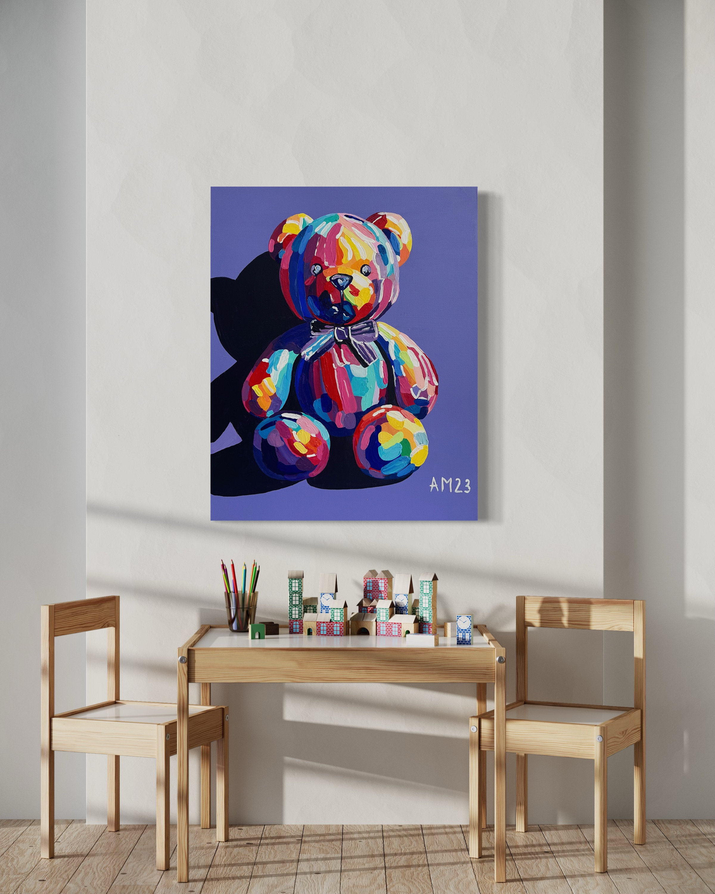 Teddy Bear Original Art Painting on Canvas in Acrylics, 16 X 20 In ...