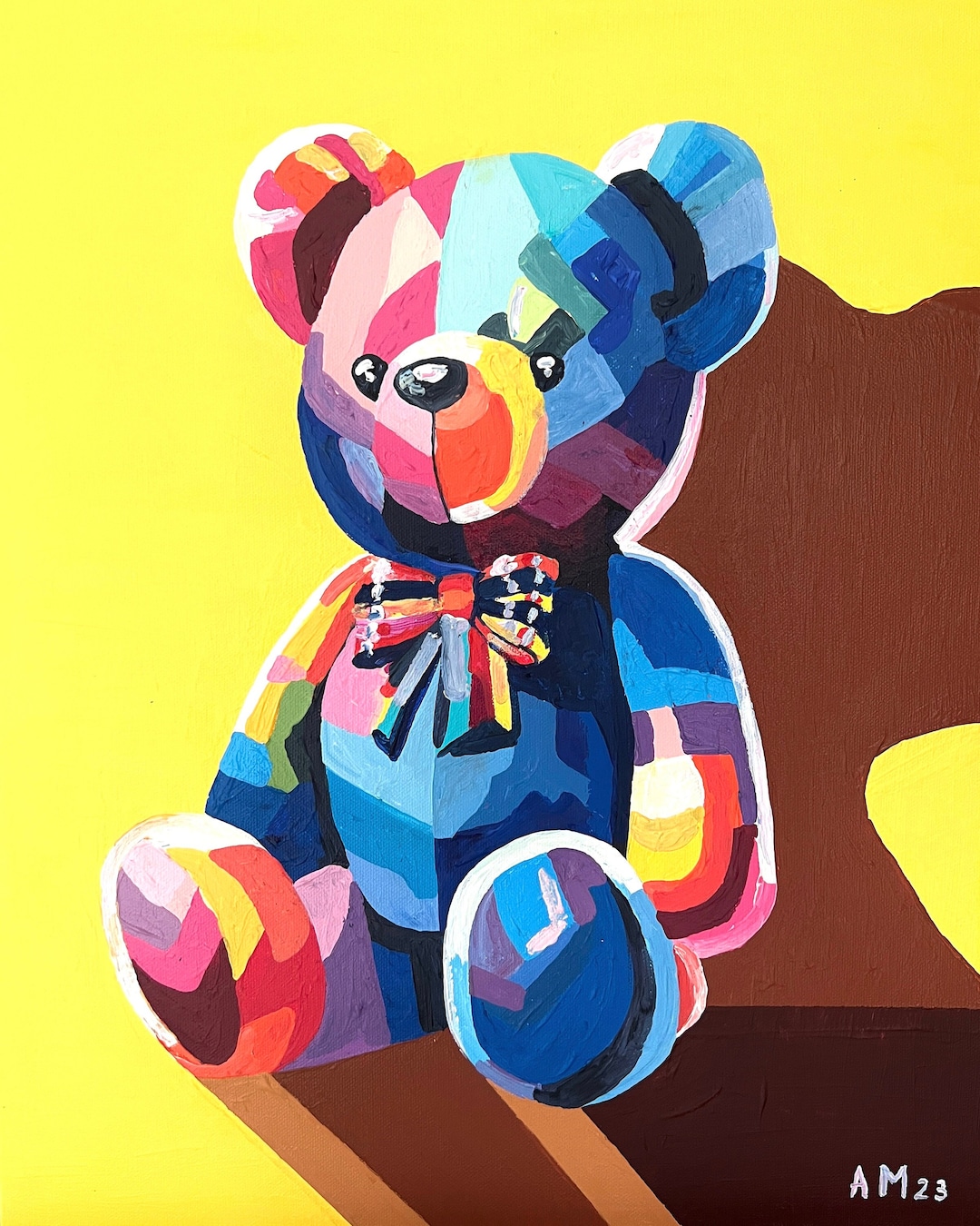 Teddy Bear Original Art Painting on Canvas in Acrylics, 16 X 20 In ...