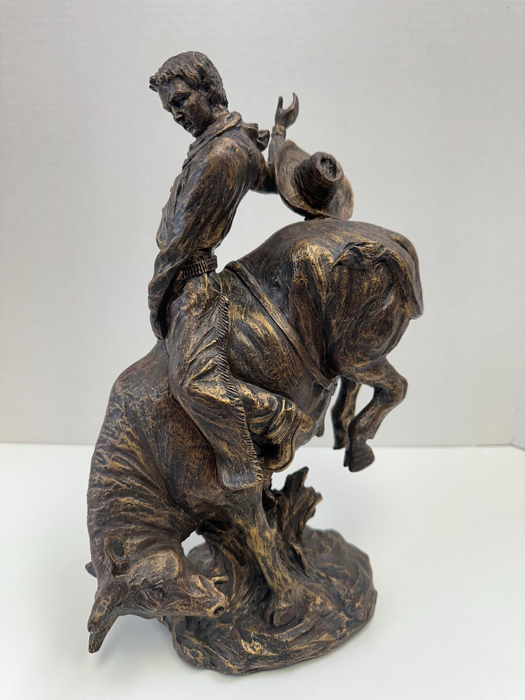 Rustic Western Wild Rodeo Bull Rider Cowboy on Bucking Bull Statue - Etsy