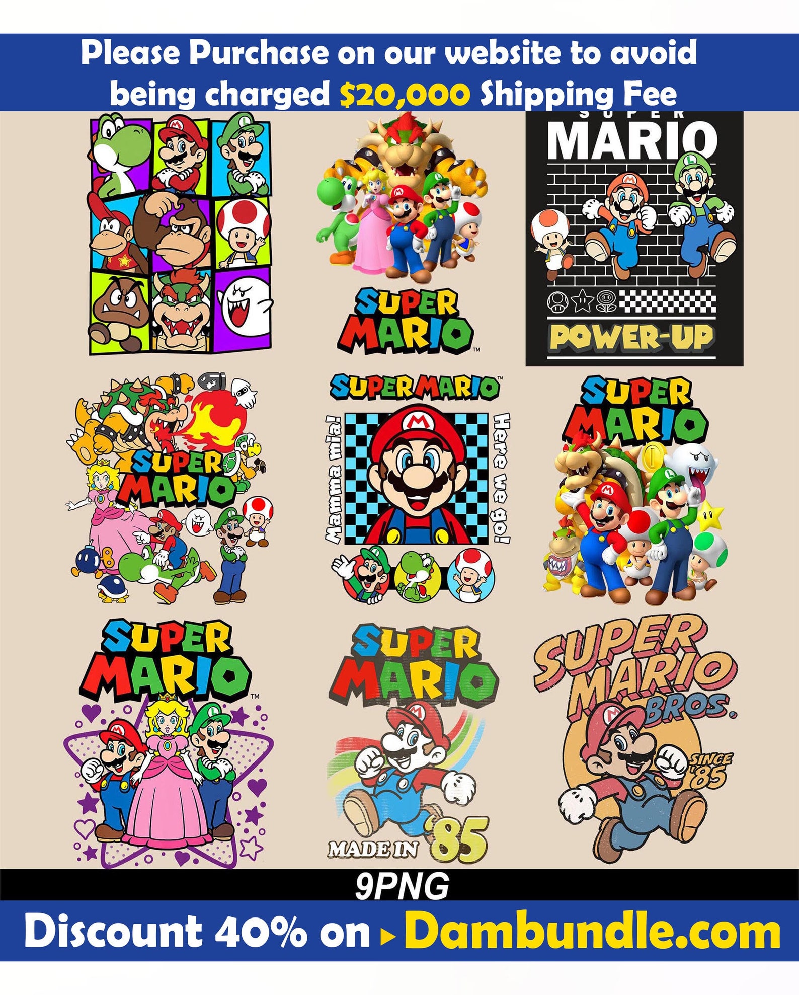 Super Mario Bundle Super Mario PNG and Font, Super Mario, Super Mario ...