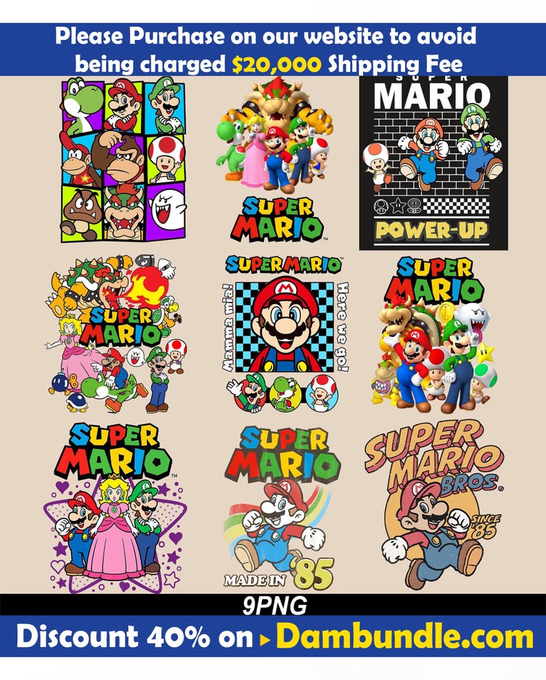 Super Mario Bundle Super Mario PNG and Font, Super Mario, Super Mario ...