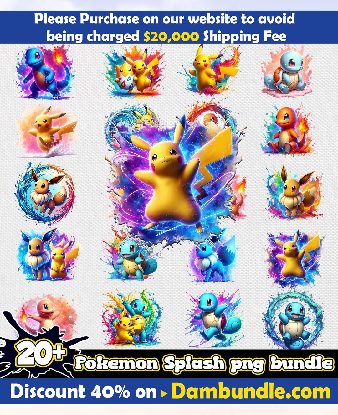 Pikachu Splash and Watercolor Digital Design PNG File for Sublimation ...