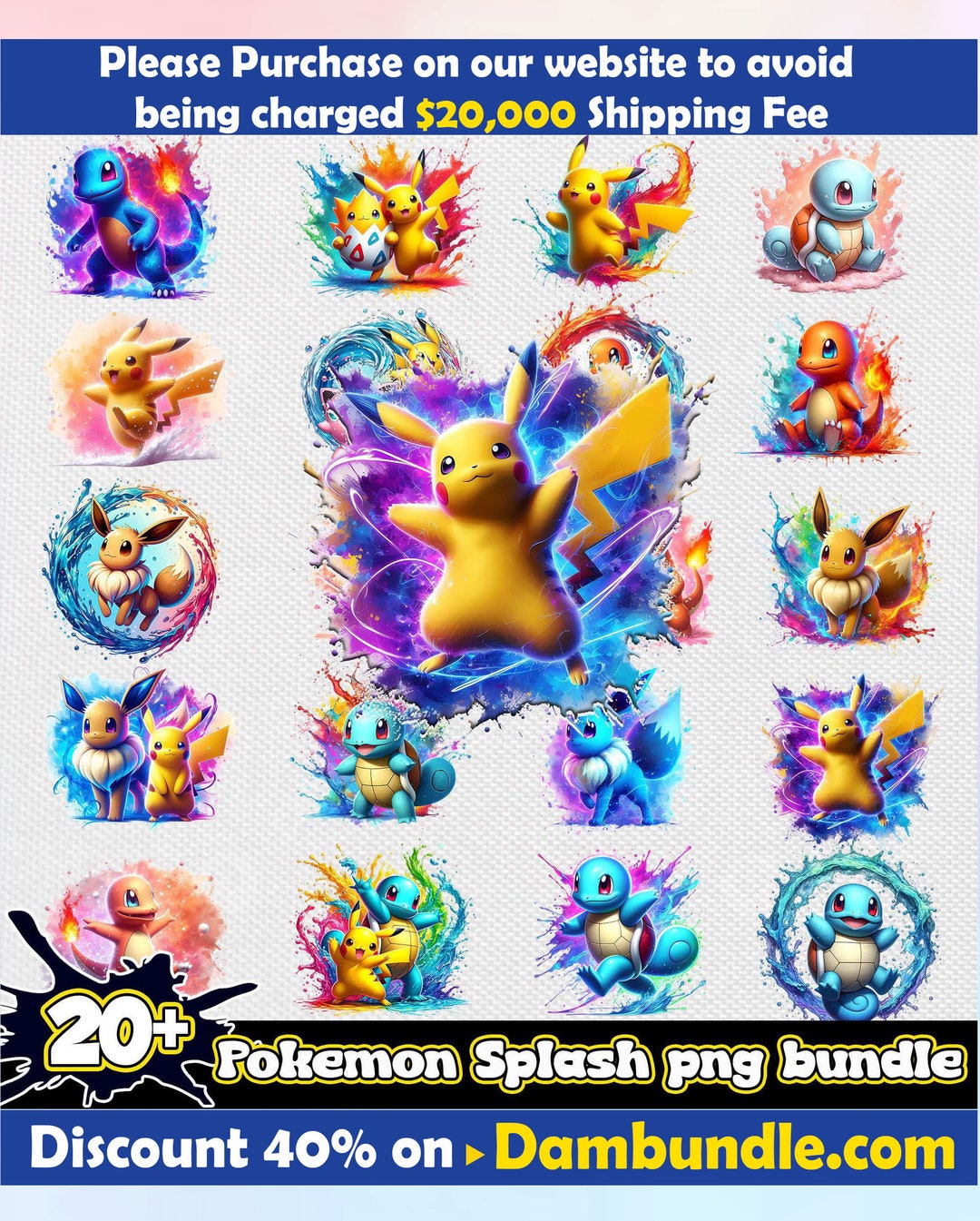 Pikachu Splash and Watercolor Digital Design PNG File for Sublimation ...