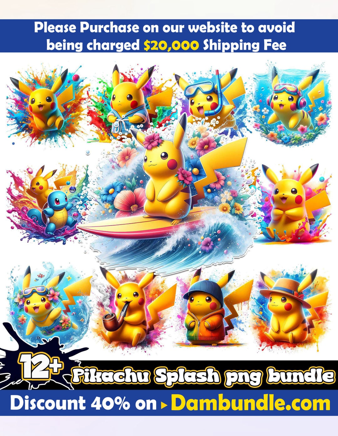 New Pikachu Splash and Watercolor Digital Design PNG File for ...