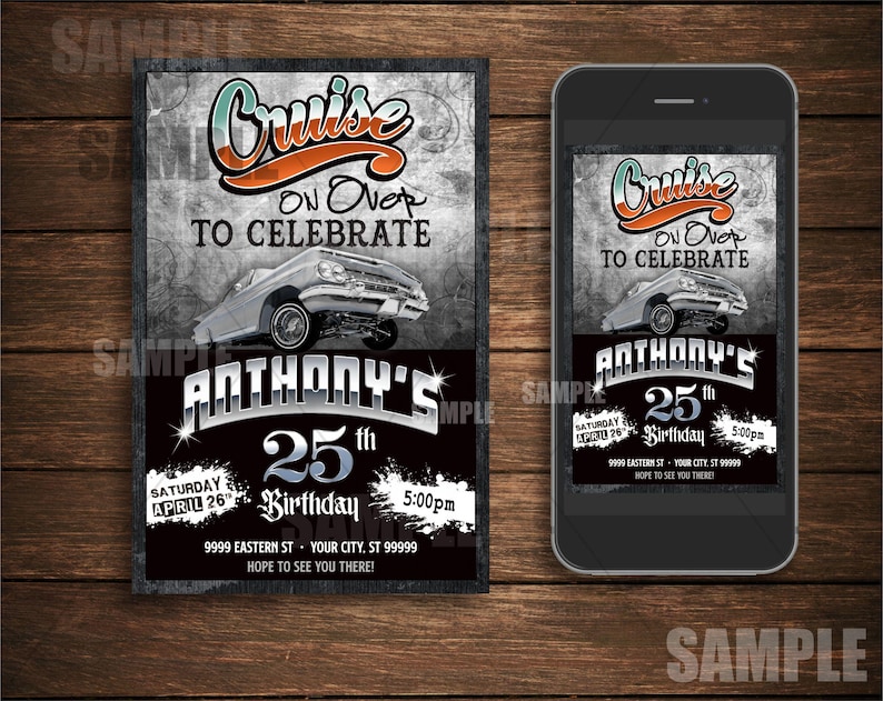 Lowrider Birthday Invitation Low Rider Cruise on Over Crusin Chicano ...