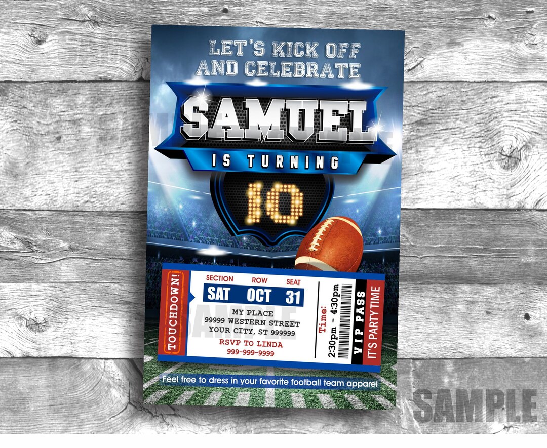 Football Birthday Invitations Sports Invite Boys Party Kick off ...