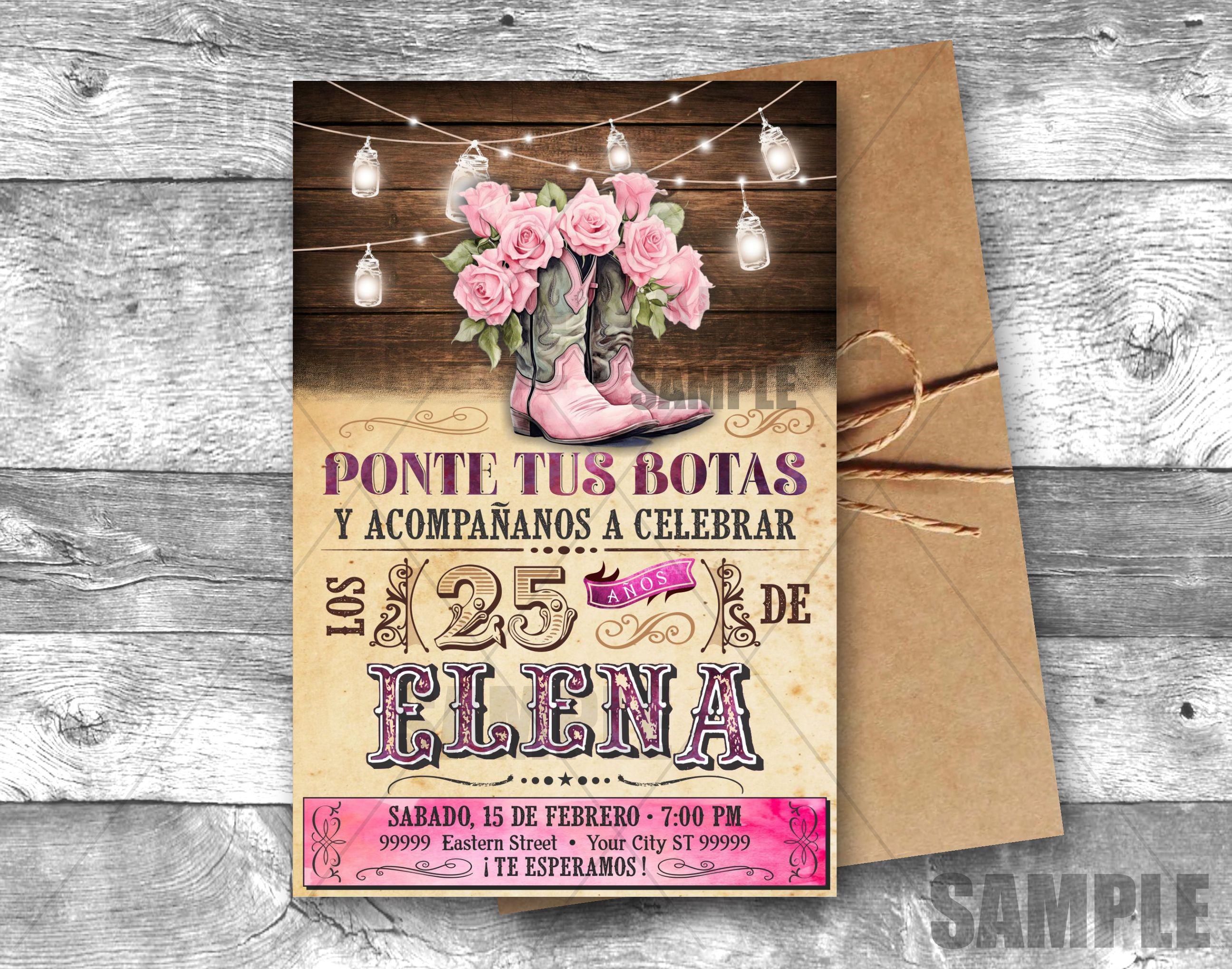 Vaquero Invitacion Cowboy Birthday Spanish Cumpleanos Botas Mujer Nina ...
