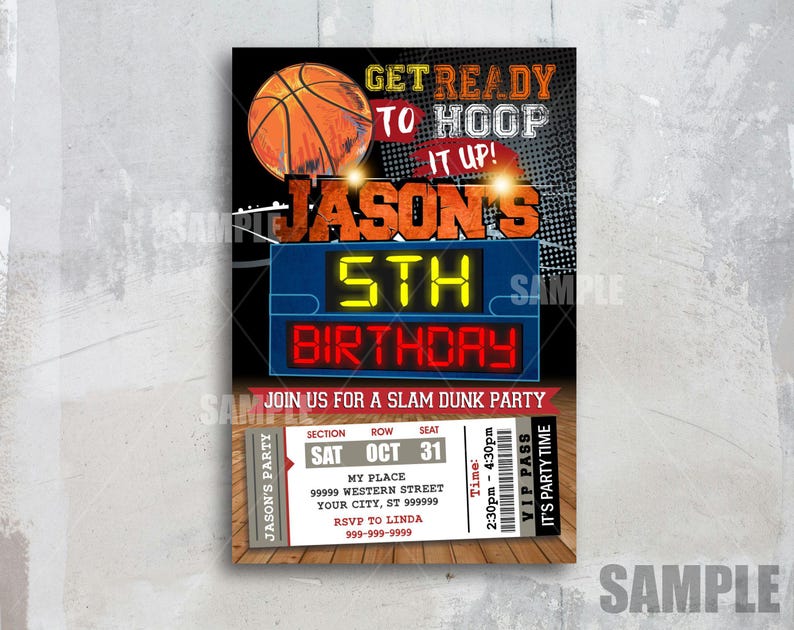Basketball Birthday Invitations Party Invite Hoops Ticket Version ...