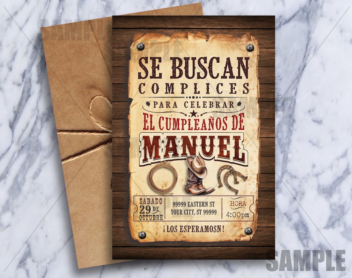 Vaquero Invitacion Cowboy Birthday Spanish Cumpleanos Botas Y Sombrero ...