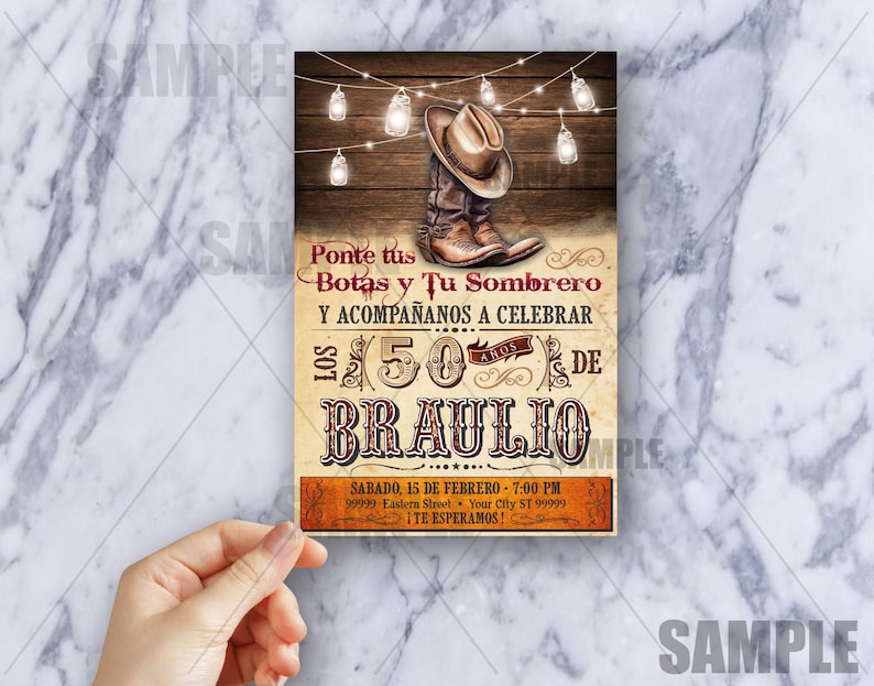 Vaquero Invitacion Cowboy Birthday Spanish Cumpleanos Botas Y Sombrero ...