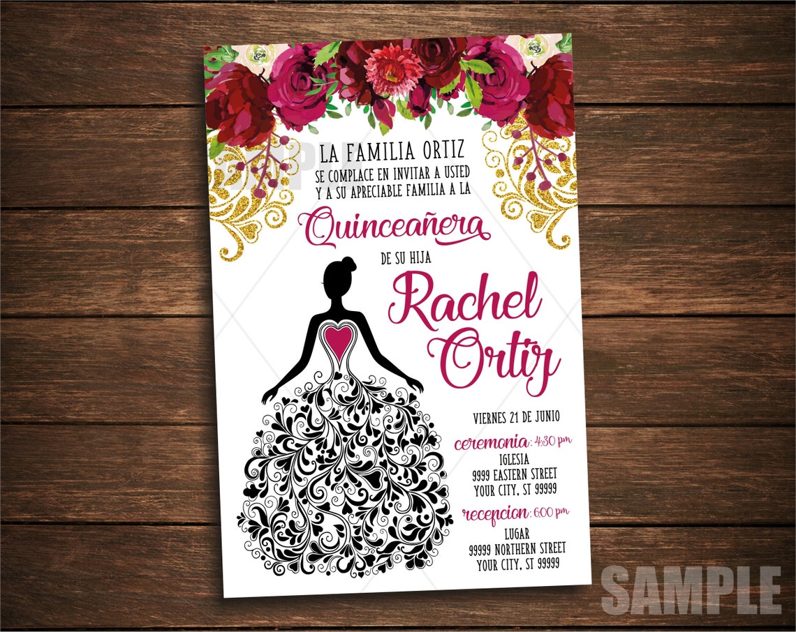 Quinceanera Party Birthday Invitations 15 Anera Printable Digital ...