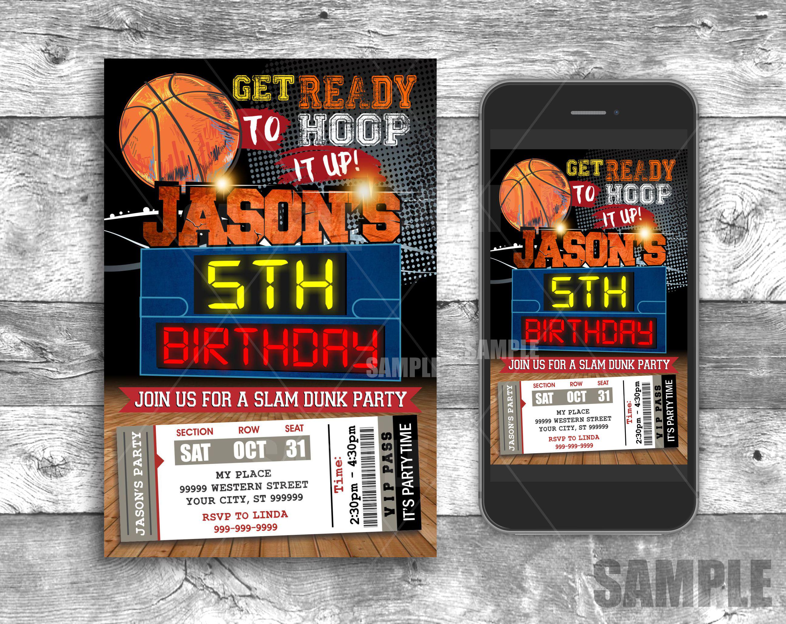 Basketball Birthday Invitations Party Invite Hoops Ticket Version ...