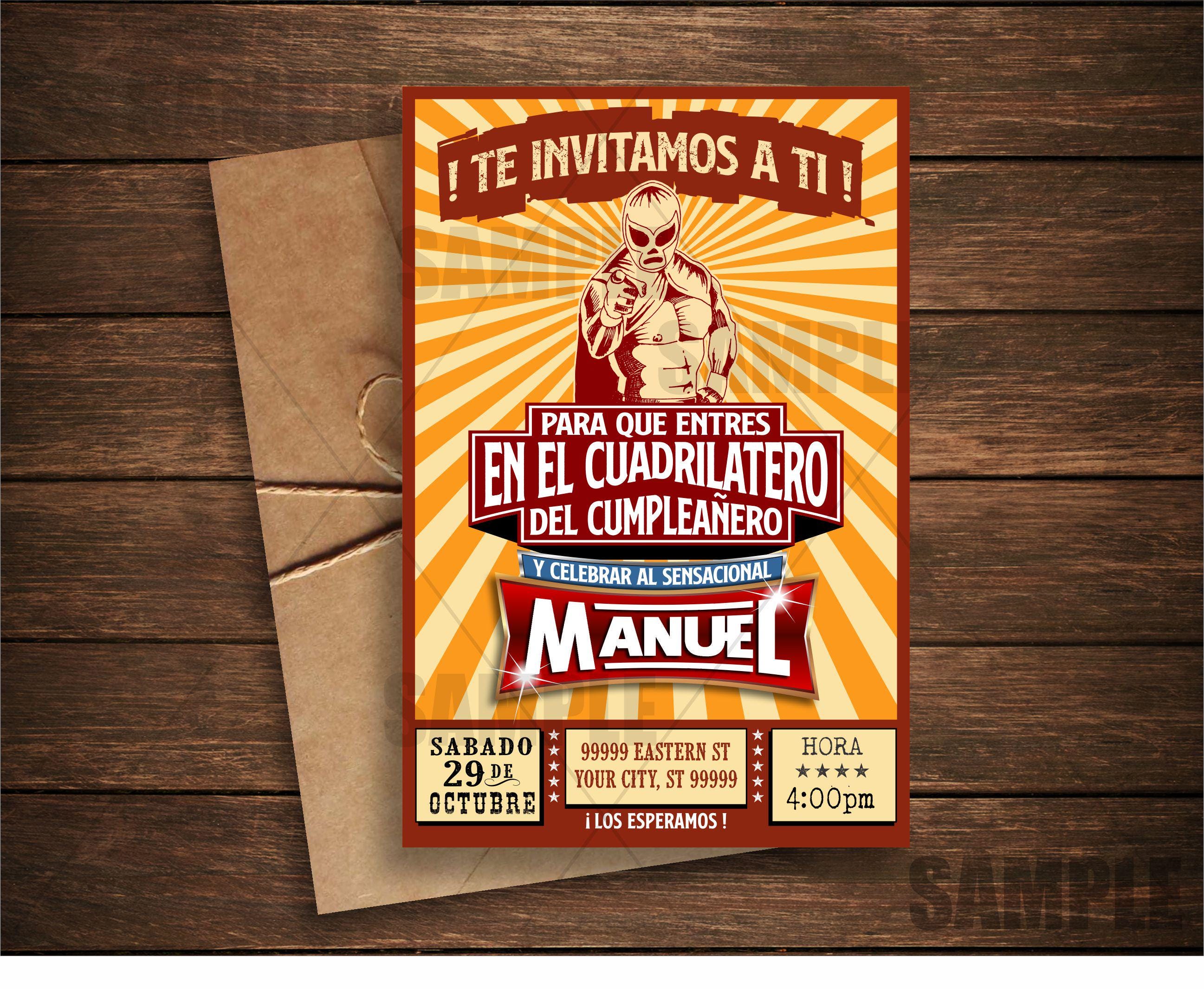 Lucha Libre Invitacion En Espanol Spanish Invitation Luchador Wrestling ...