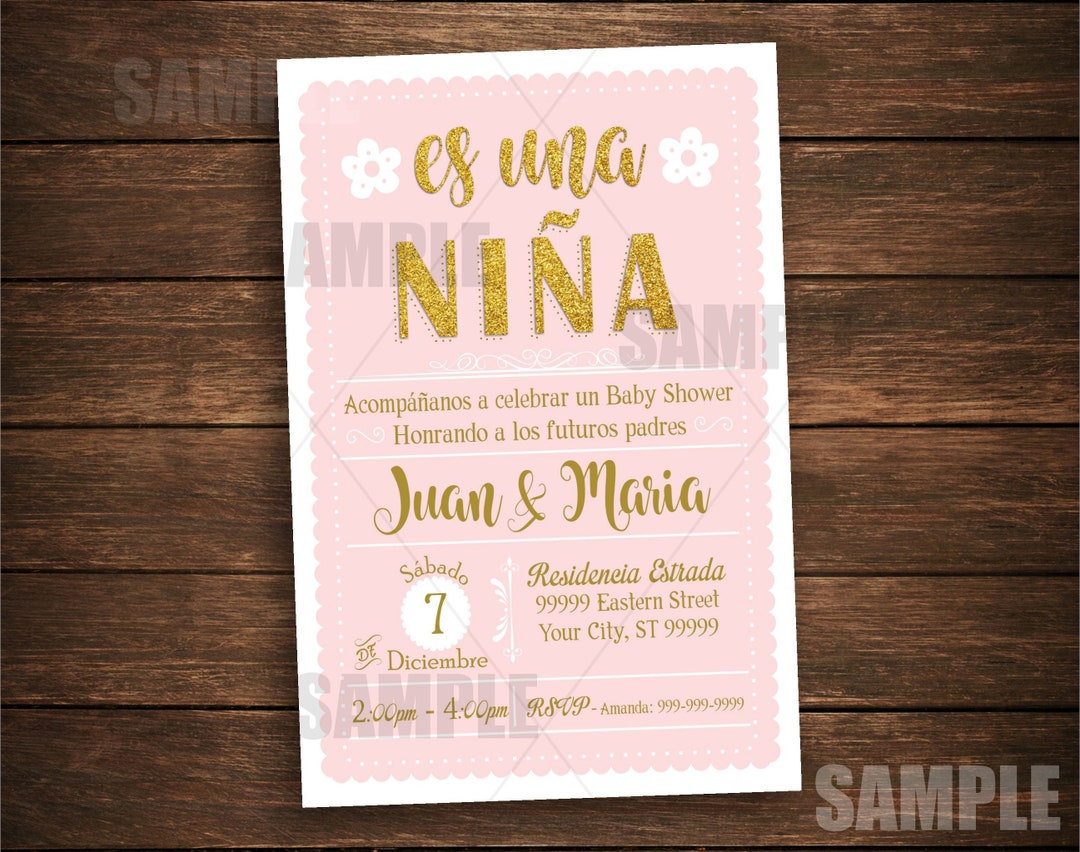 Es Nina Baby Shower Invitations Invitacion Espanol Spanish Pink Rosado ...