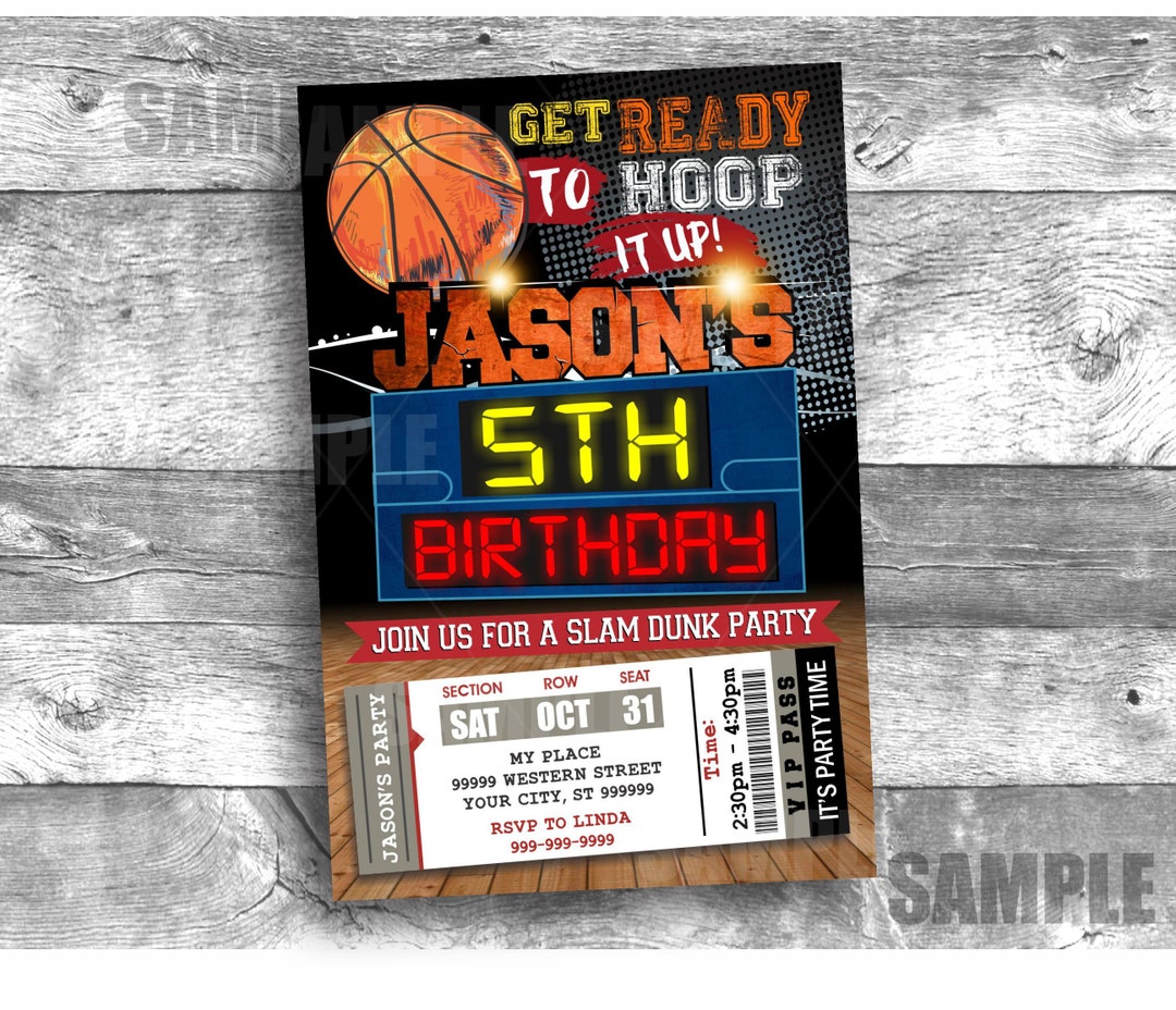 Basketball Birthday Invitations Party Invite Hoops Ticket Version ...