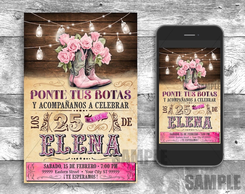 Vaquero Invitacion Cowboy Birthday Spanish Cumpleanos Botas Mujer Nina ...