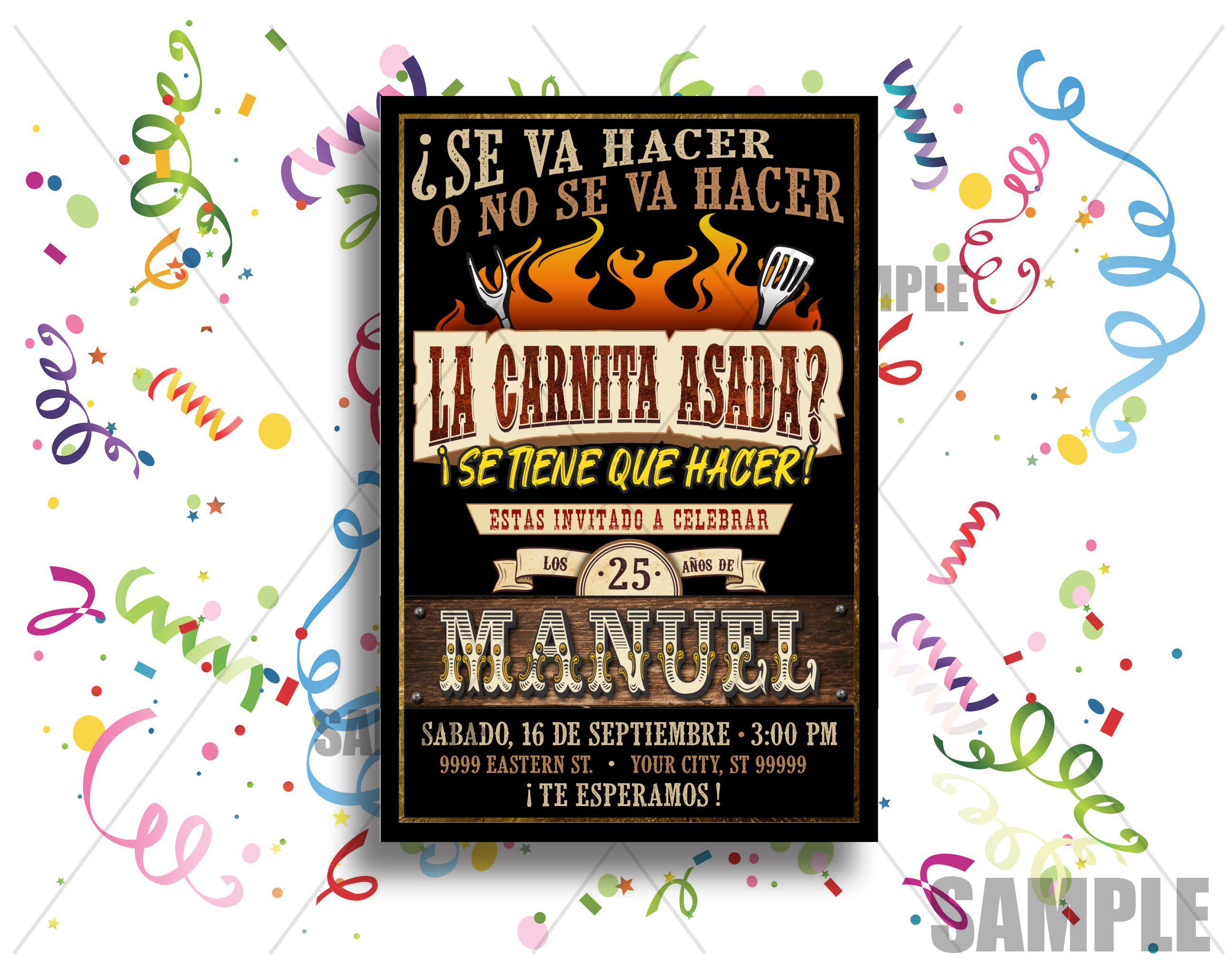 Carne Asada Invitacion BBQ Birthday Spanish Cumpleanos Barbeque Tacos ...
