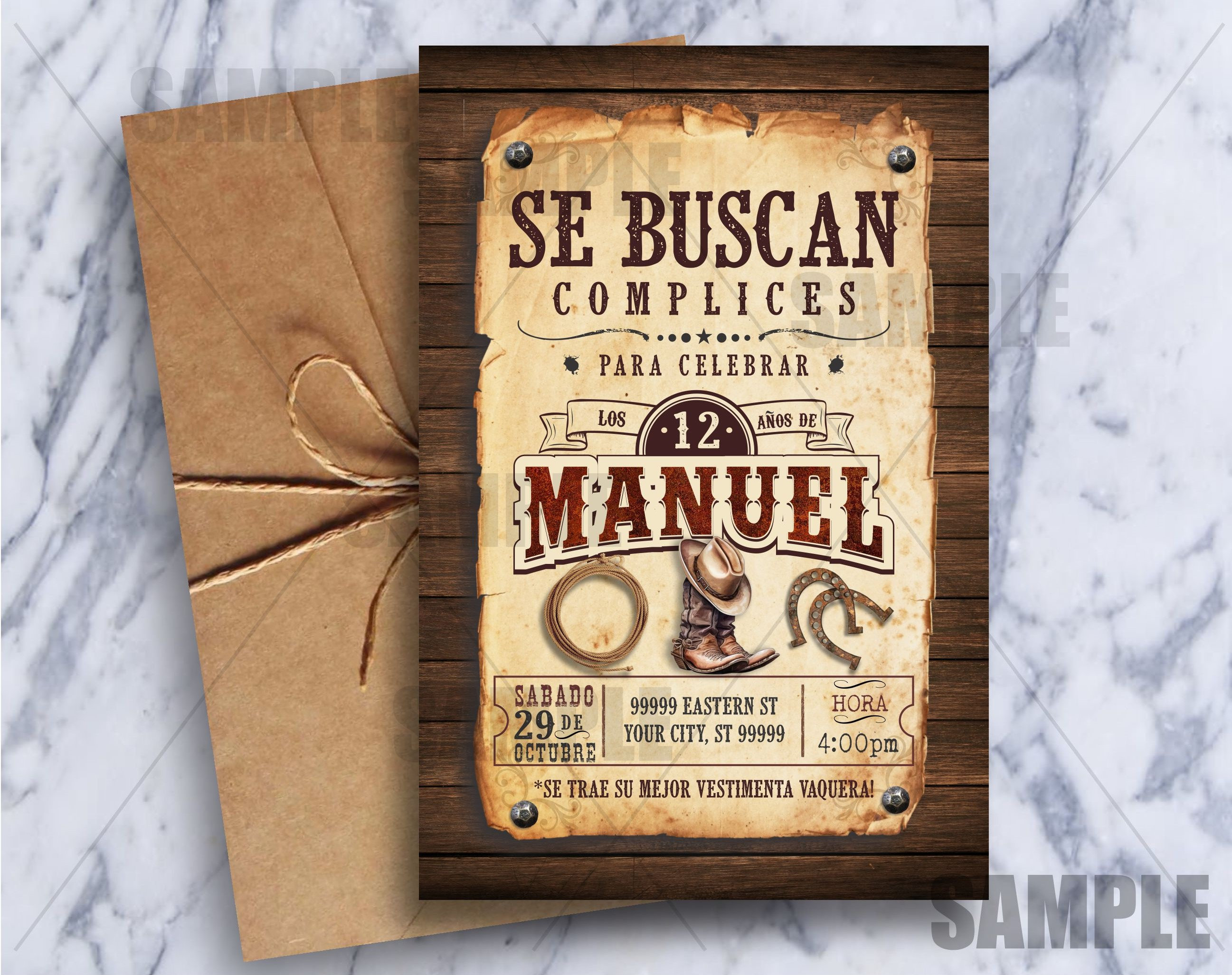 Vaquero Invitacion Cowboy Birthday Spanish Cumpleanos Botas Y Sombrero ...