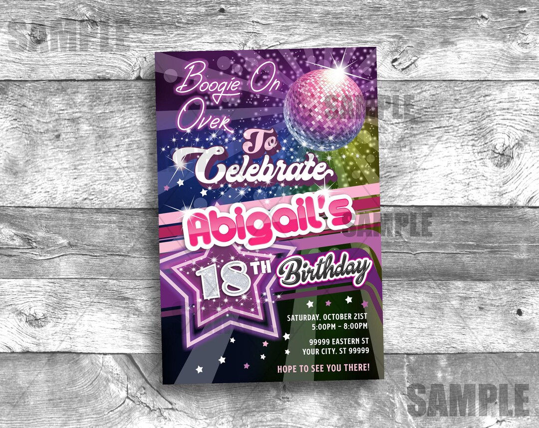 Disco Party Invitation Groovy Dance Club Neon Boogie on Down Seventies ...