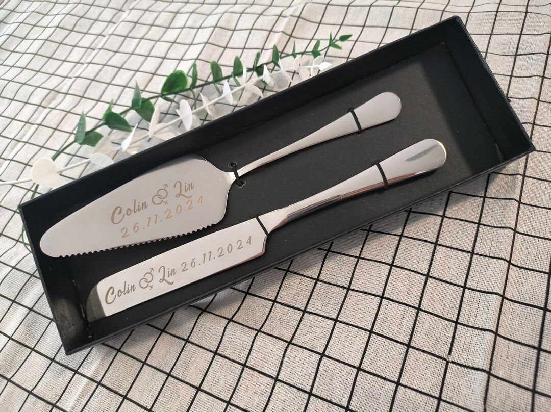 Custom Wedding Cake Knife & Server Set: Laser-engraved Stainless Steel ...