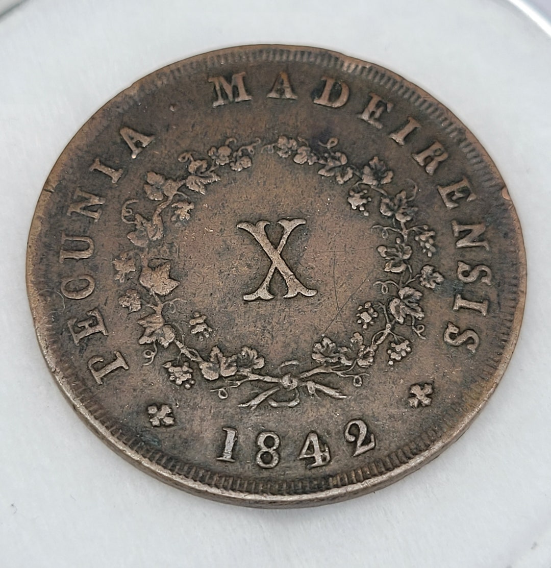 Real 1842 10 Réis Coin Maria II Madeira Islands, Portugal Money of ...